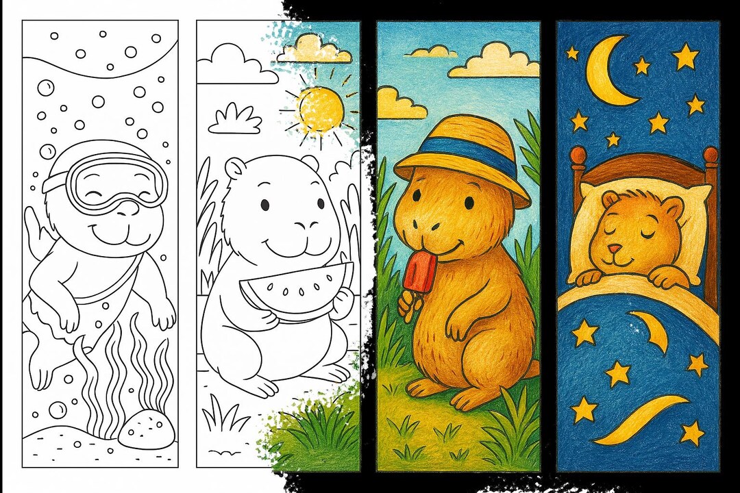 Capybara Colouring Bookmarks Printable Bookmarks for Kids & Tweens ...
