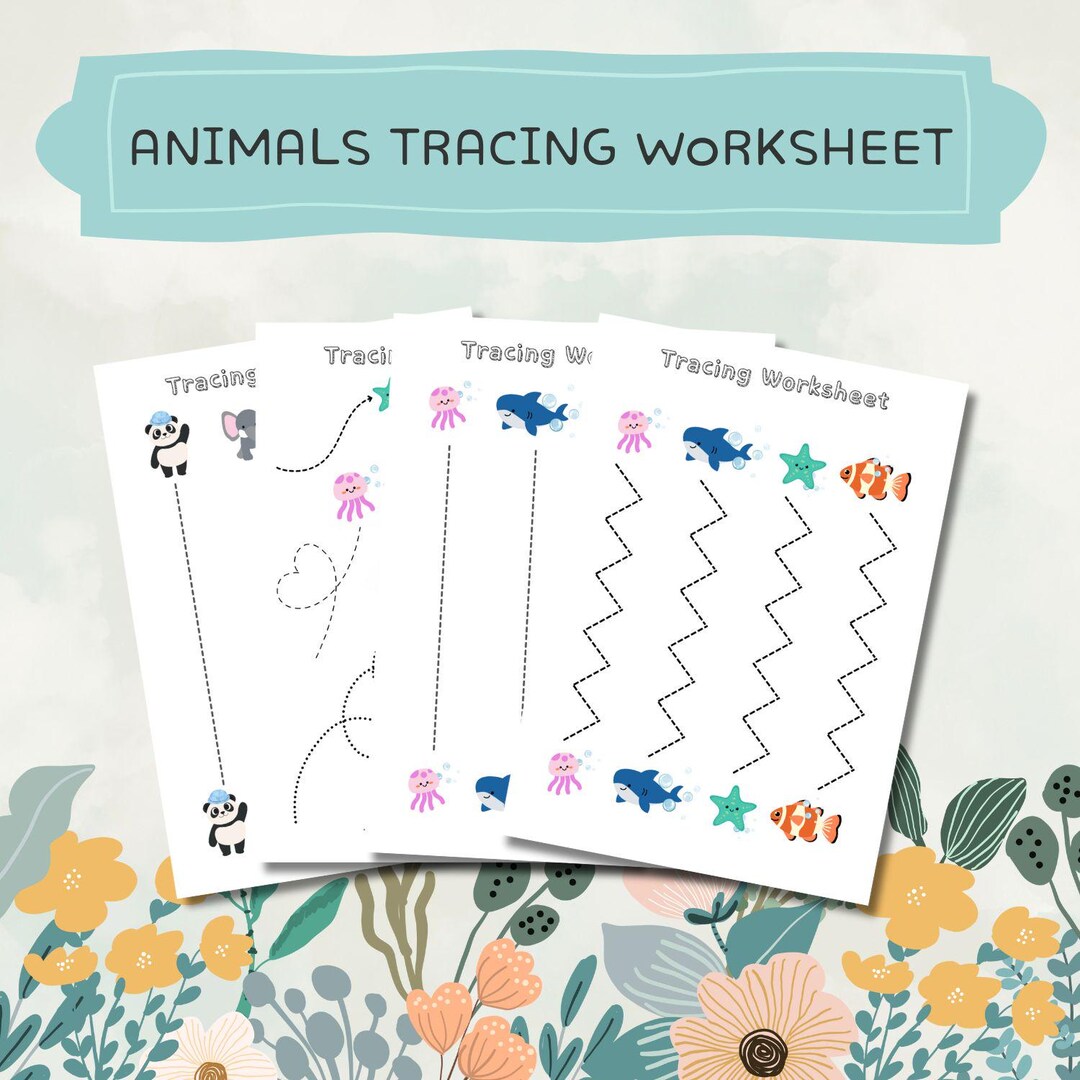 Animals Tracing Worksheet, Printable, Montessori Homeschool, Toddler ...