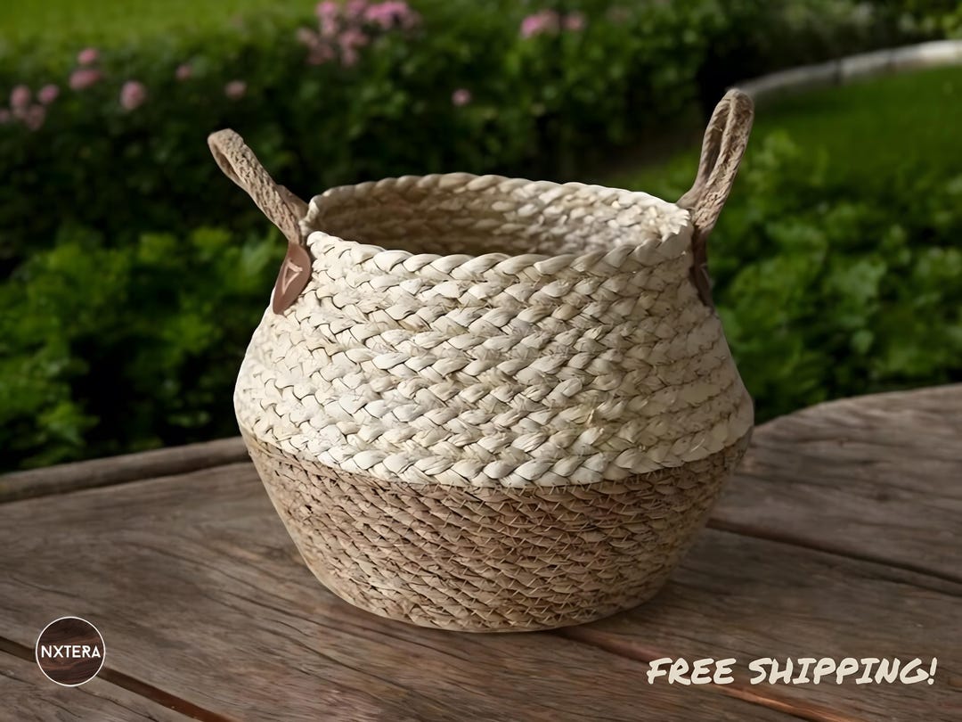 Handwoven Boho Storage Basket – Handmade Foldable Wicker Organizer for ...