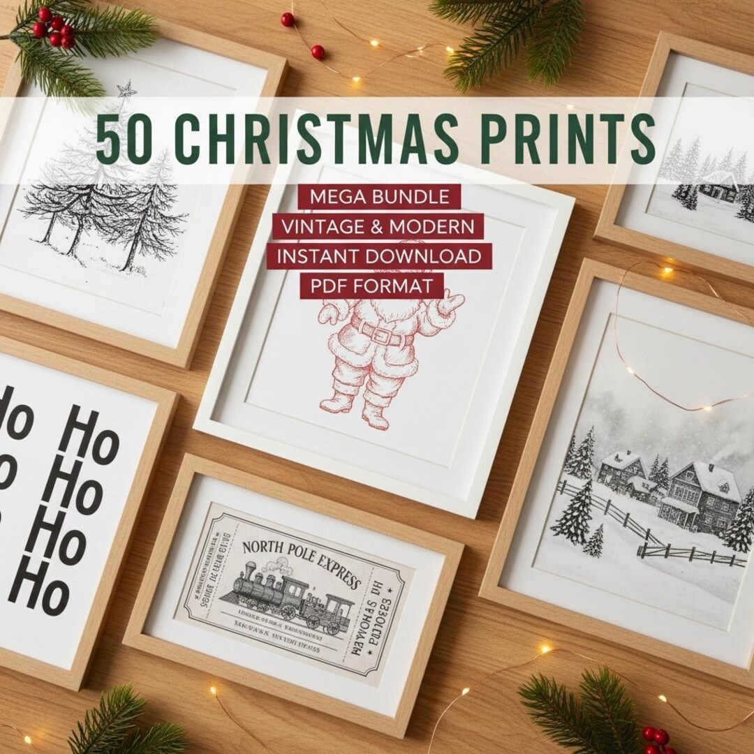 50 Christmas Printable Art Mega Bundle Farmhouse Holiday Decor Vintage ...