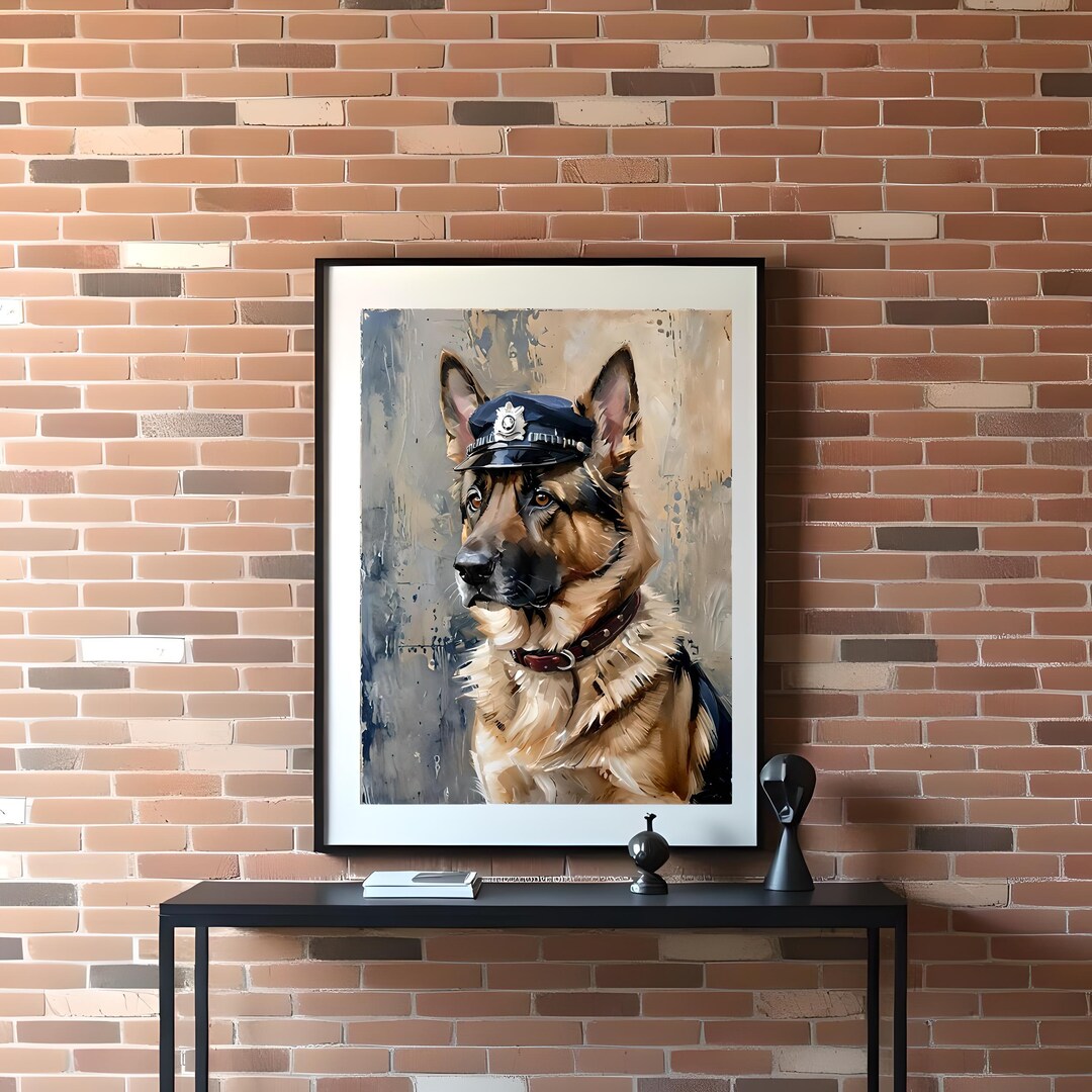 German Shepherd Police Dog Portrait Digital Art Print, Dog Wall Art ...