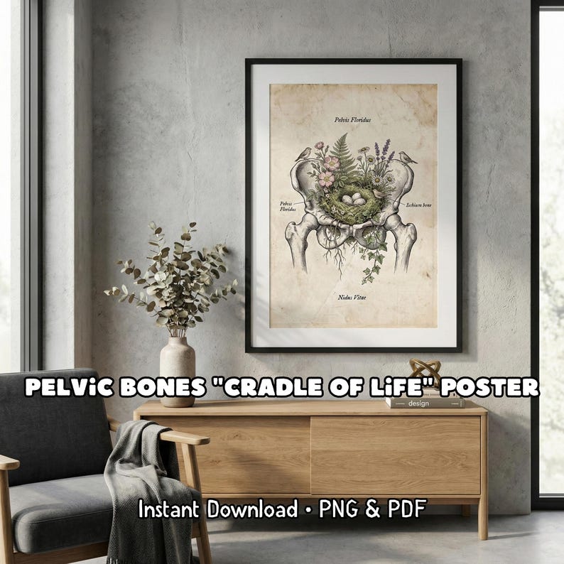 Floral Pelvis Anatomy Poster Midwife Gift Doula Office Decor Vintage ...