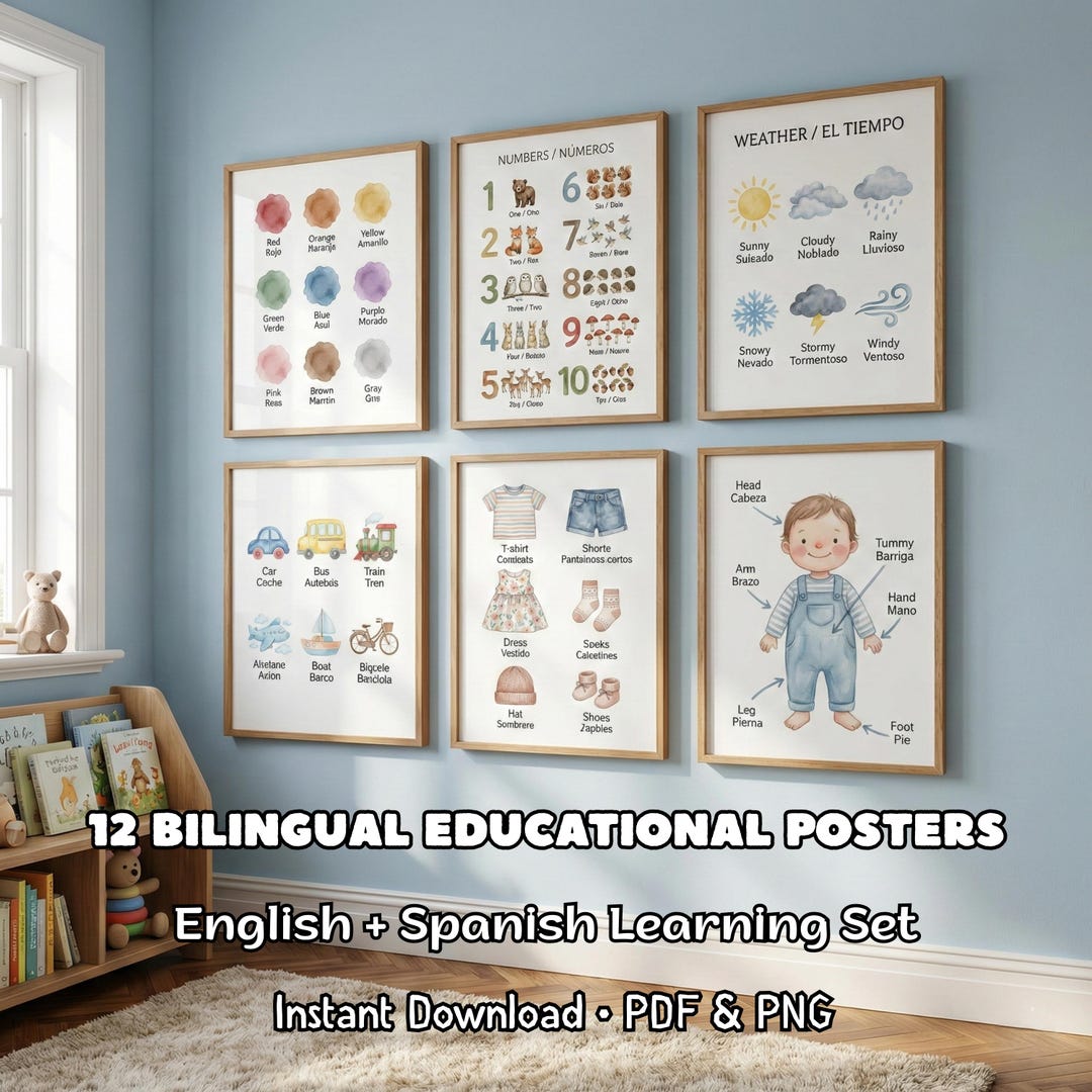 Bilingual Educational Posters Spanish English Montessori Classroom ...