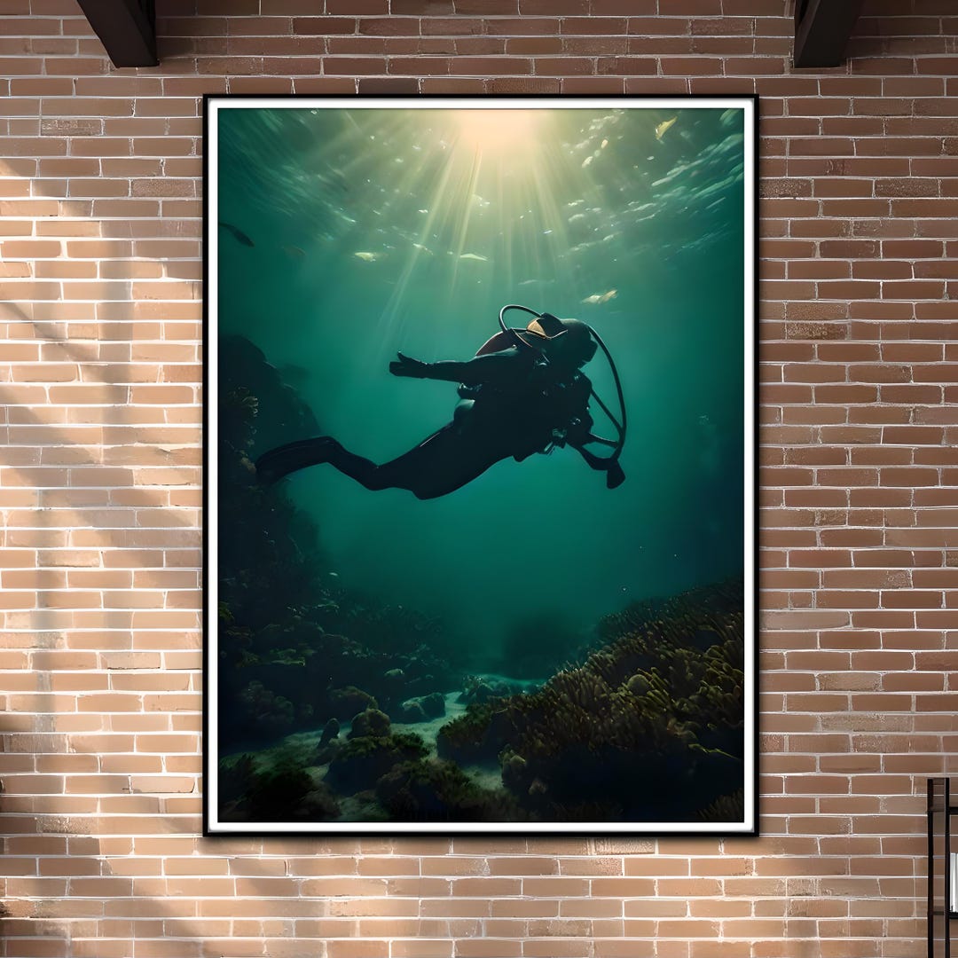 Scuba Diving Wall Art Underwater Diver Print Ocean Photography Digital ...