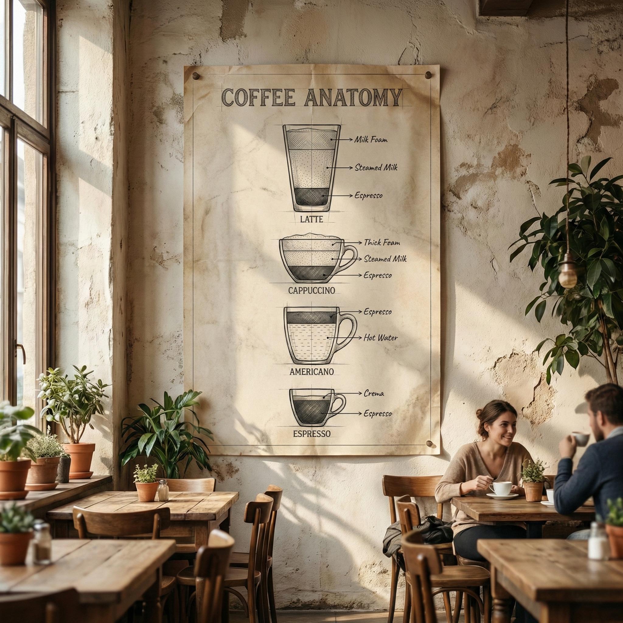 Vintage Coffee Guide Print Kitchen Wall Art Barista Gift Espresso Menu ...