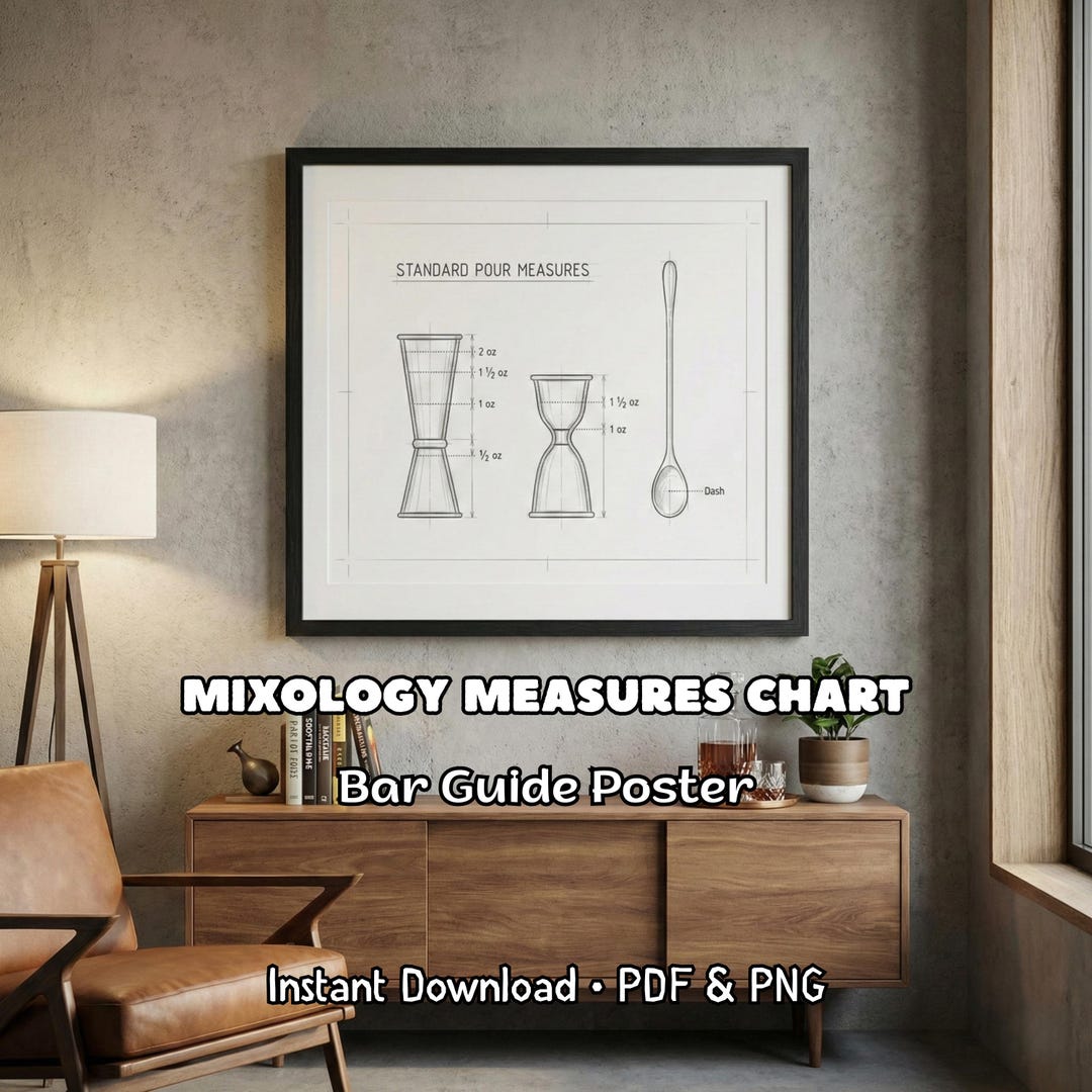 Mixology Measures Chart Cocktail Art Jigger Guide Bartender Gift Sketch ...
