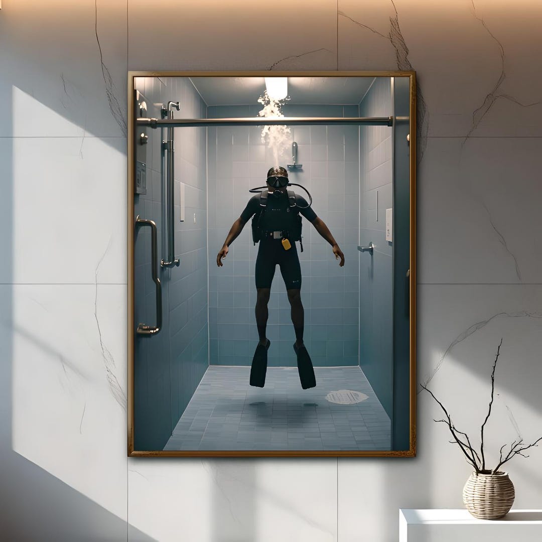 Surreal Diver Shower Art Print Digital Download Funny Bathroom Wall ...