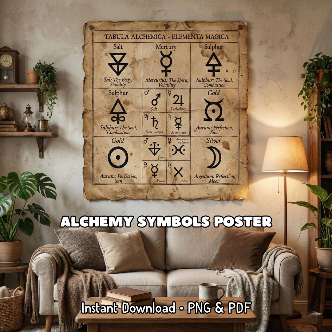 Alchemy Symbols Poster Vintage Witchy Wall Art Occult Print Magic ...
