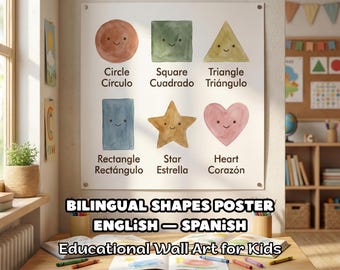 Bilingual Shapes Poster English Spanish Nursery Decor Montessori ...