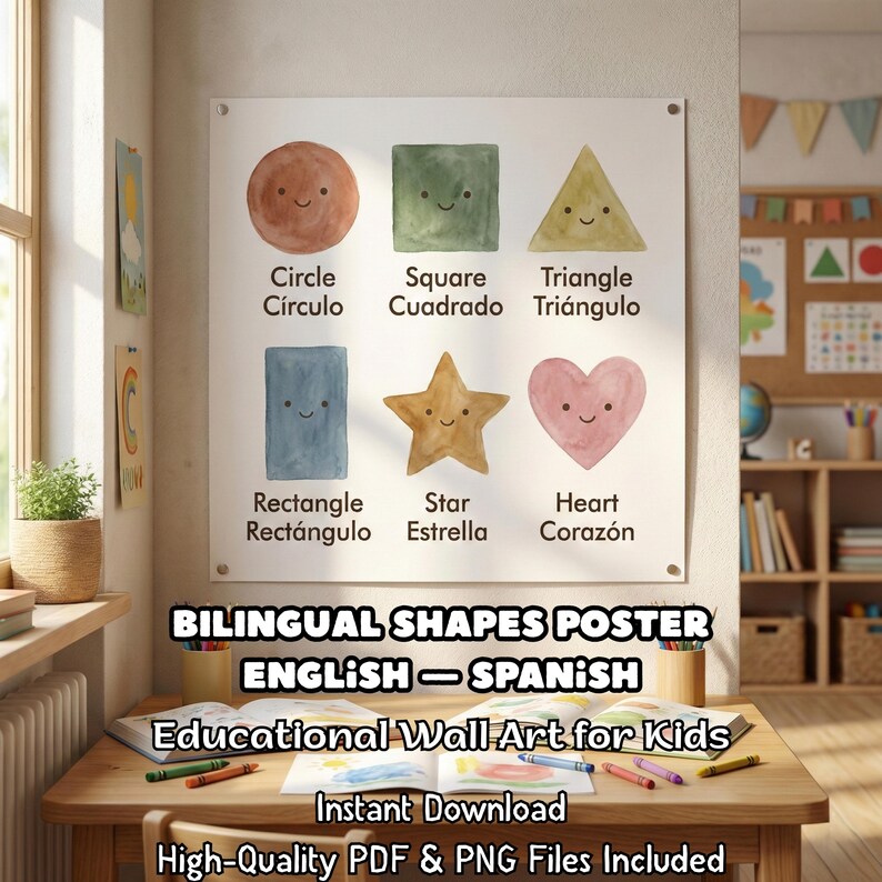 Bilingual Shapes Poster English Spanish Nursery Decor Montessori ...