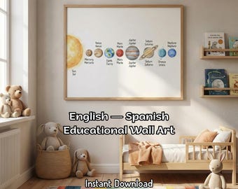 Bilingual Solar System Poster English Spanish Space Wall Art Planets ...