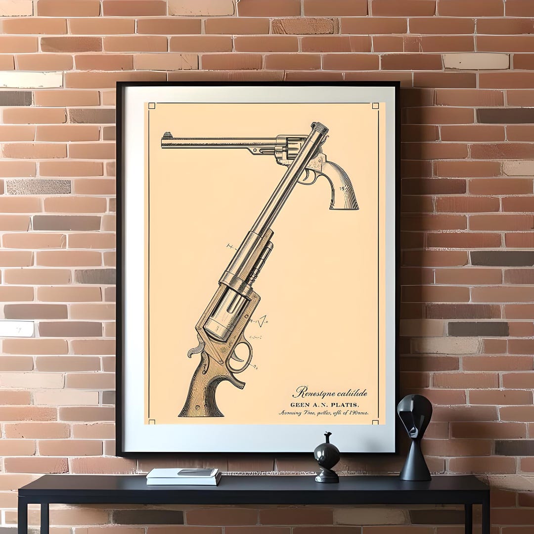 Antique Revolver Patent Drawing Vintage Firearm Blueprint Pistol Wall ...