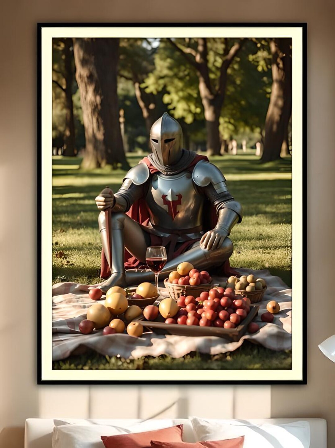 Medieval Knight Picnic Art Print Fantasy Warrior Relaxing in Nature ...