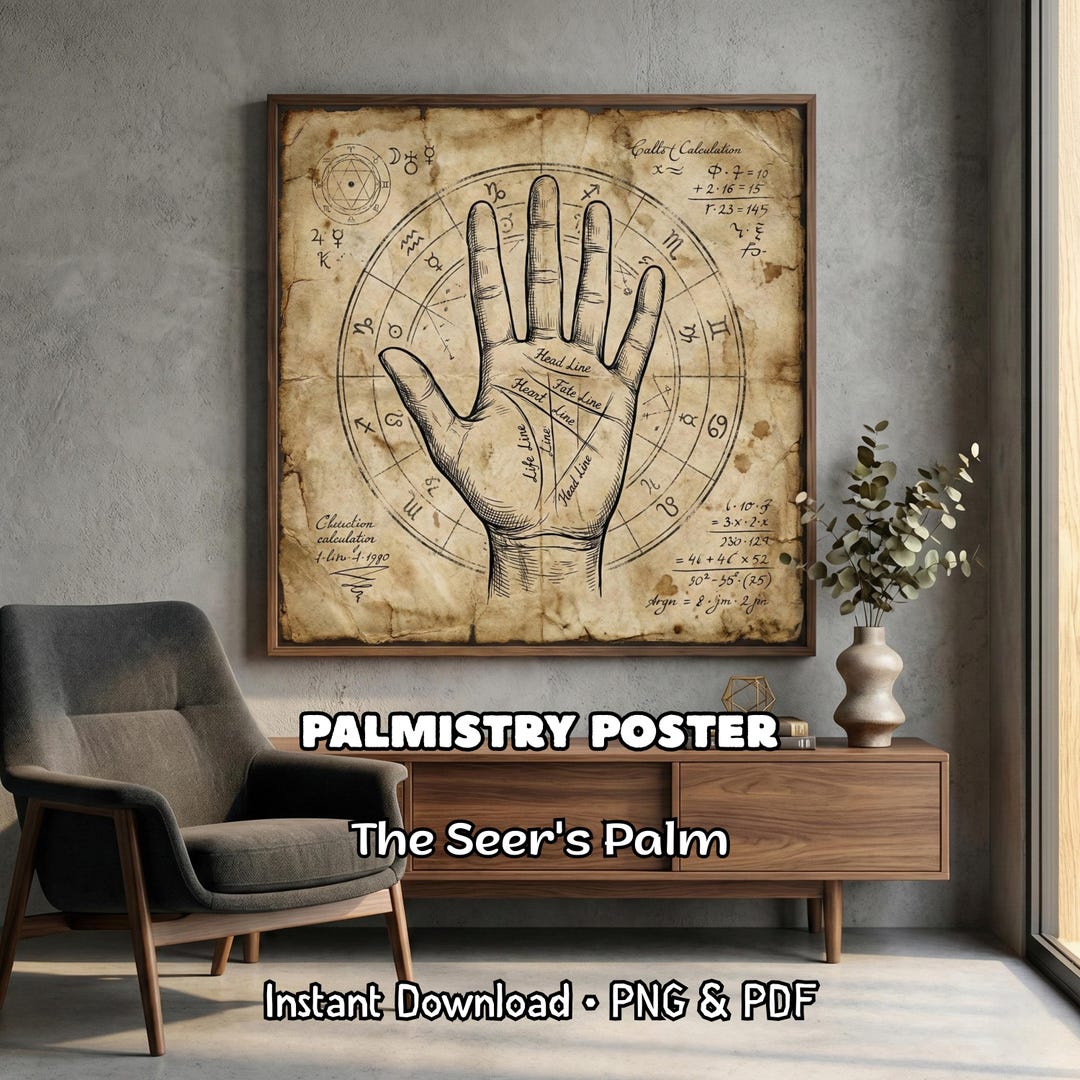 Vintage Palmistry Print Witchy Hand Reading Wall Art Digital Download ...