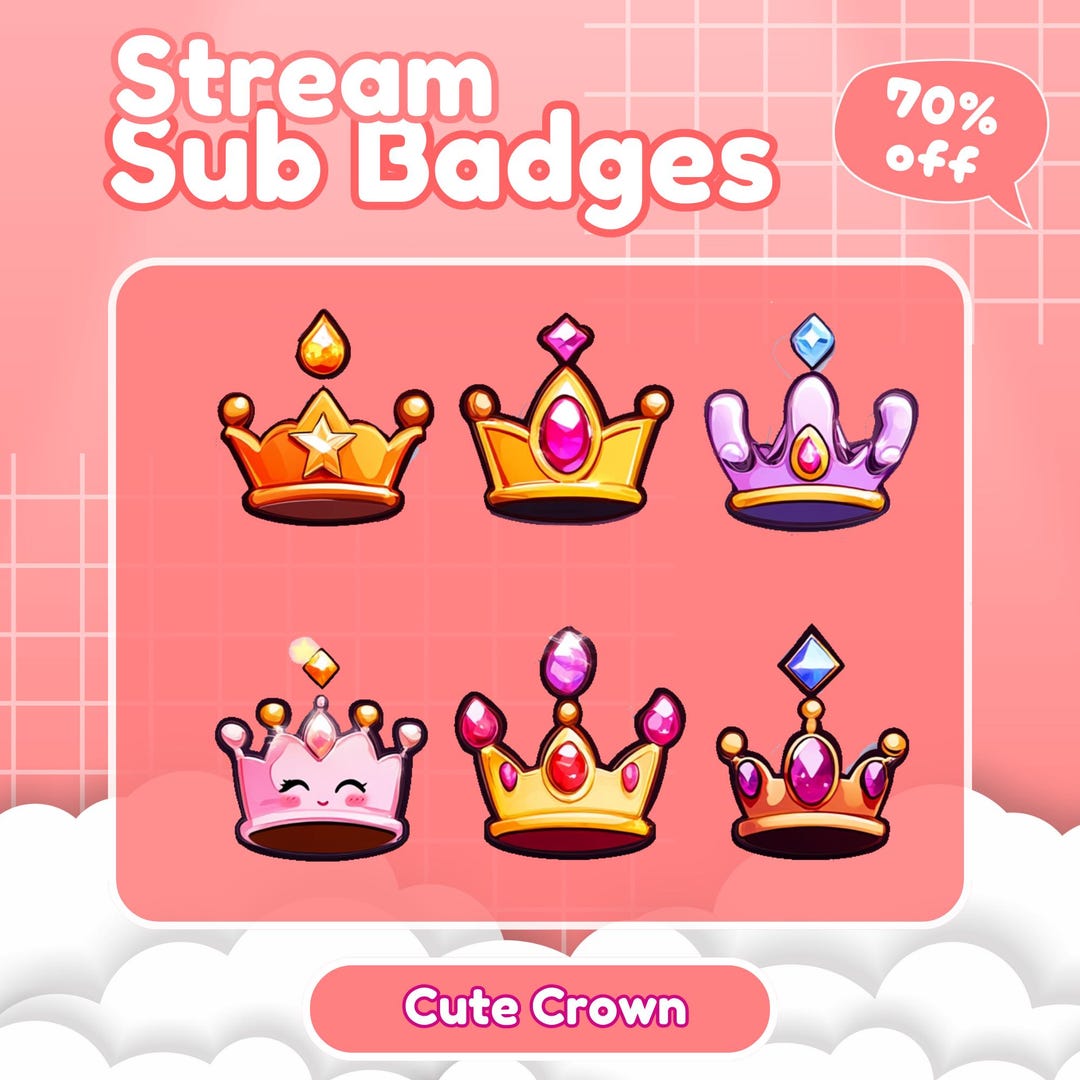 Crown Sub Badges Set, Sub Badges, Bit Badges | Channel Points Icons ...