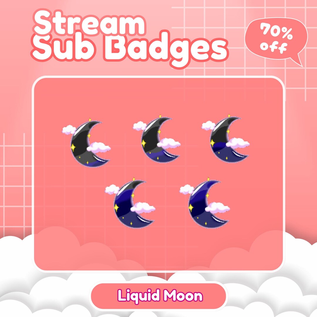 Liquid Moon Sub Badges Set, Sub Badges, Twitch Sub Badges, Bit Badge ...