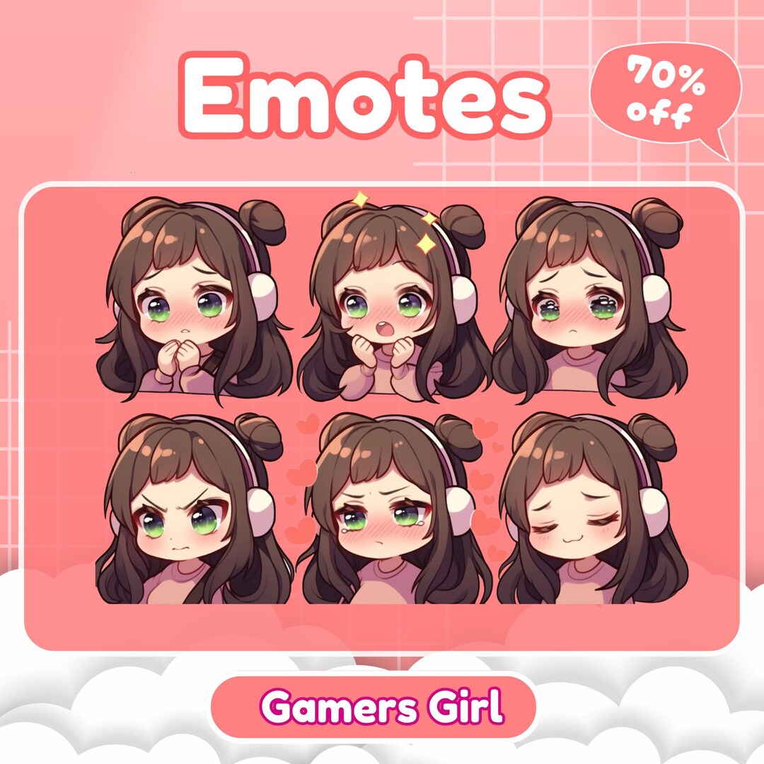 Chibi Cute Gamers Girl Twitch Emote Pack 6x, Twitch Emotes, Emoji Emote ...