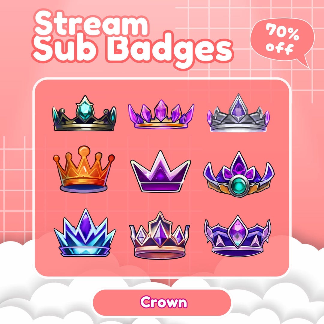 Crown Sub Badges Set, Sub Badges, Twitch Sub Badges, Bit Badge, Twitch ...