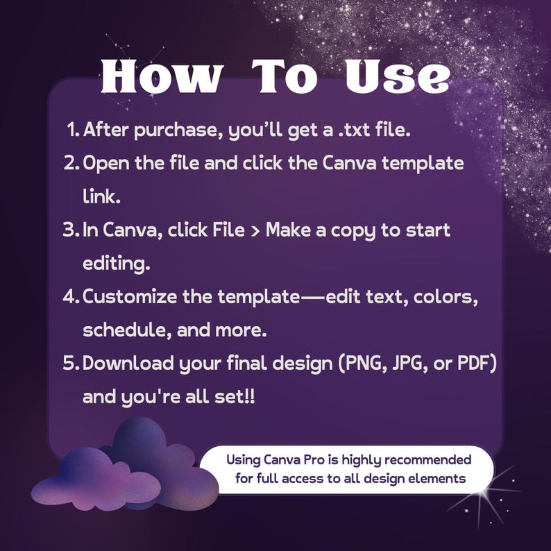 Stream Schedule Template - Black Purple Editable Canva Template for ...