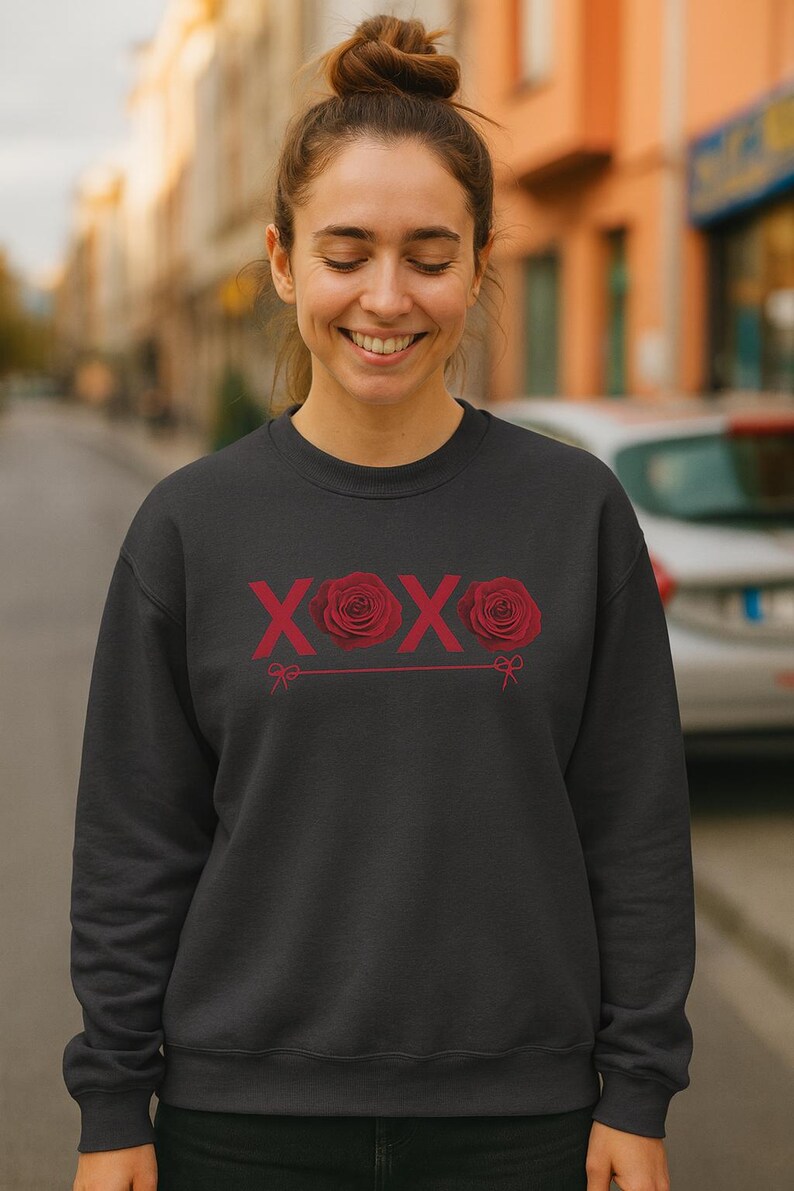 Rose XOXO Sweatshirt – Romantic Valentine’s Gift for Her, Cozy Floral ...