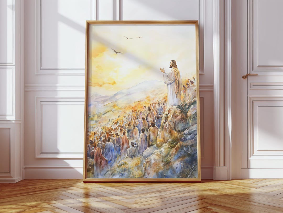 Jesus Sermon on the Mount Art | Religious Watercolor Wall Art ...