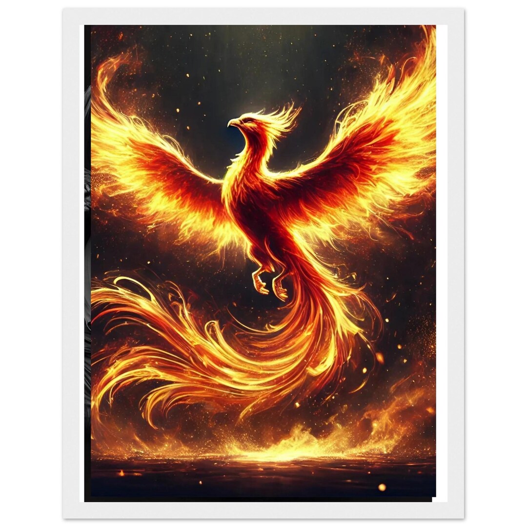 Gorgeous Phoenix Rising Mounted Poster - Durable Wood Frame Art ...