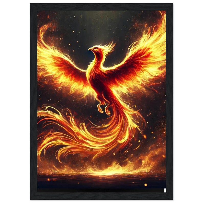 Gorgeous Phoenix Rising Mounted Poster - Durable Wood Frame Art ...