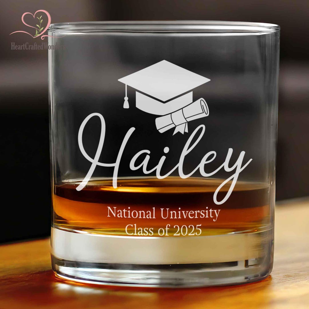 Graduation Whiskey Glass, Custom Graduation Gift on Rock Glass ...