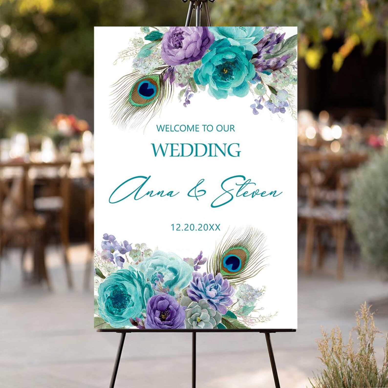 Peacock Wedding Welcome Sign, Teal Purple Jewel Tone Decor, Custom ...