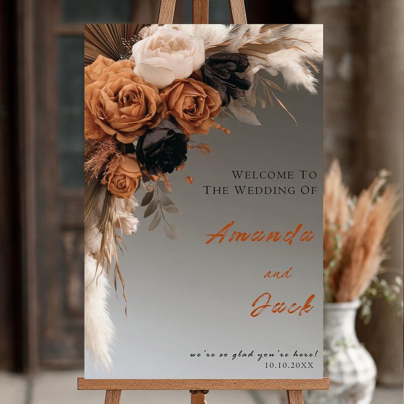 Modern Wedding Welcome Sign, Black and Gold Wedding Board, Elegant ...