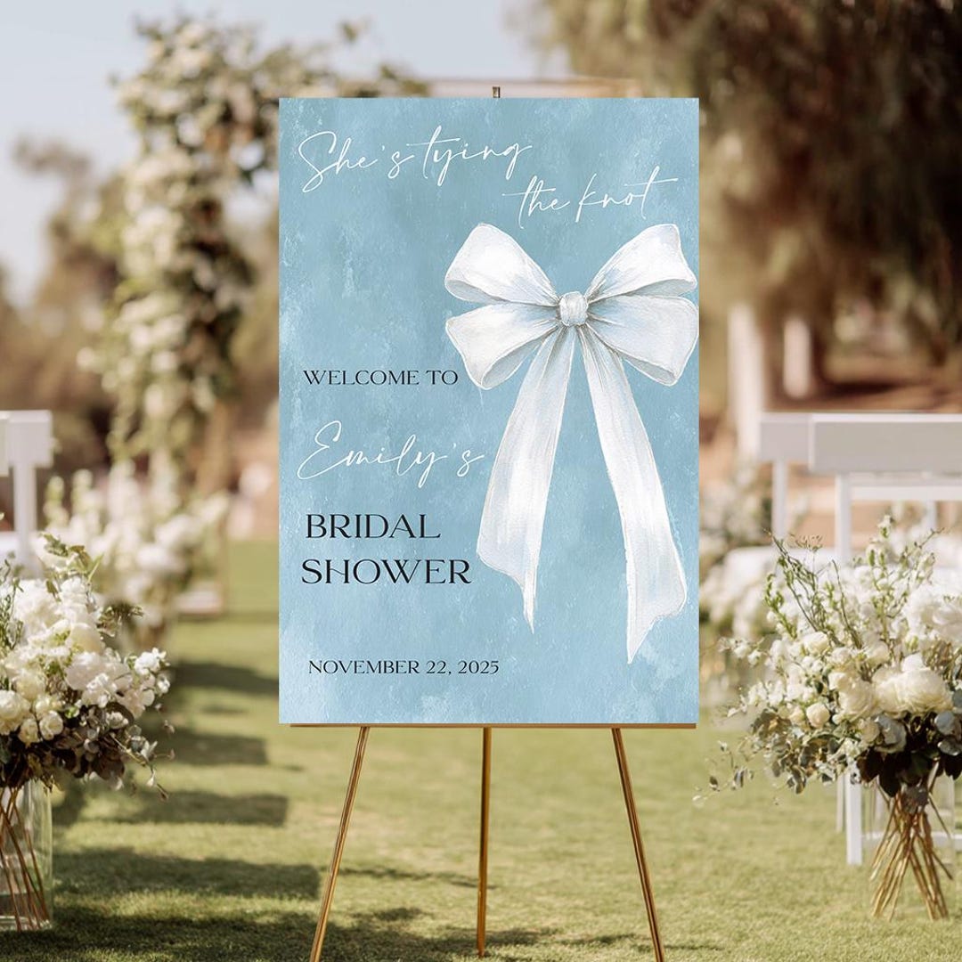 Light Blue Bridal Shower Welcome Sign, Elegant Bow Decor - Etsy
