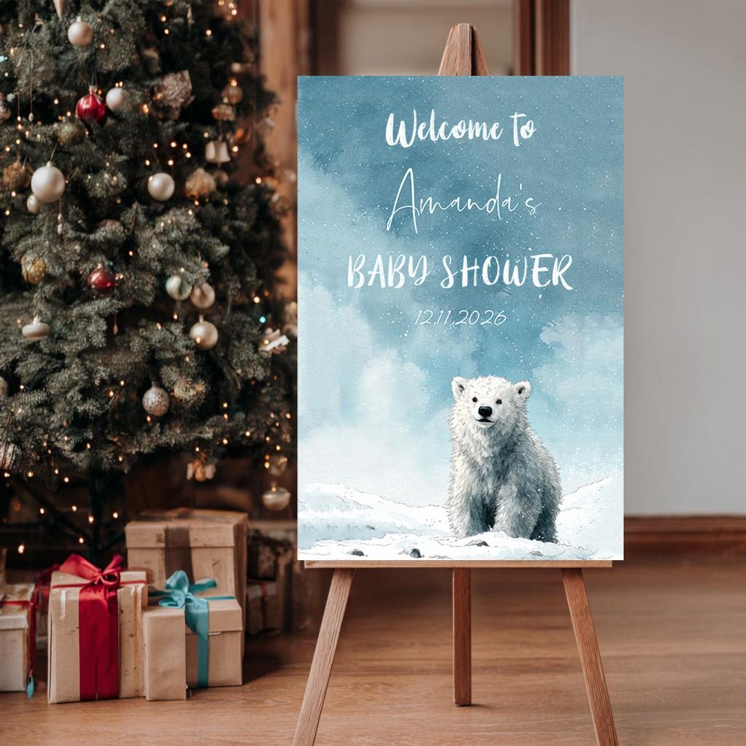 Polar Bear Baby Shower Welcome Sign, Arctic Winter Theme Baby ...