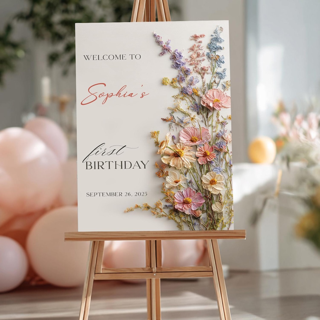 First Birthday Welcome Sign, Floral 1st Birthday Sign, Wildflower ...