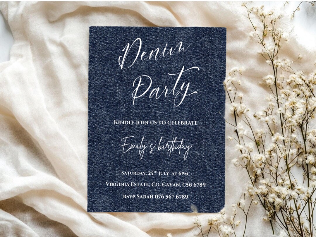Editable Denim Birthday Party Invite, Cowgirl Invitation, Cowboy Invite ...