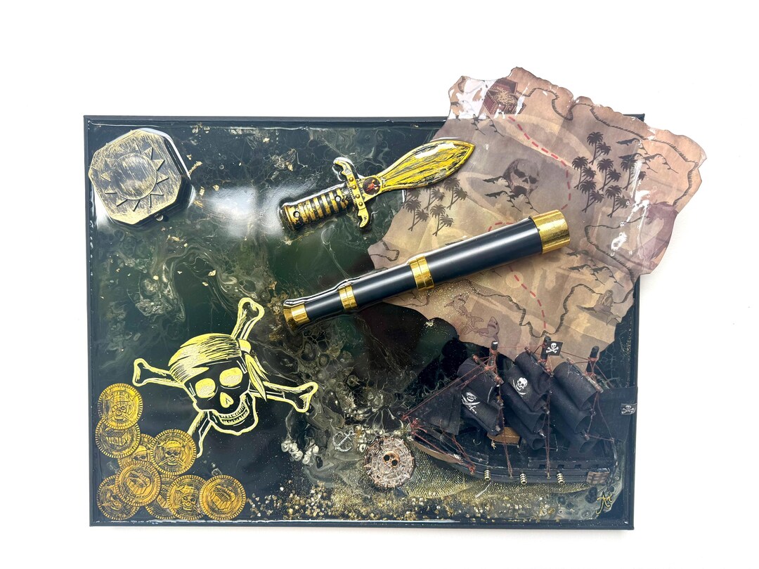 Tableau en résine 3D sur le thème des pirates en noir et or, peinture ...
