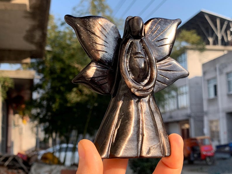 3.9inche Hand Carved Silver Obsidian Crystal Angel: Skull Gifts - Etsy