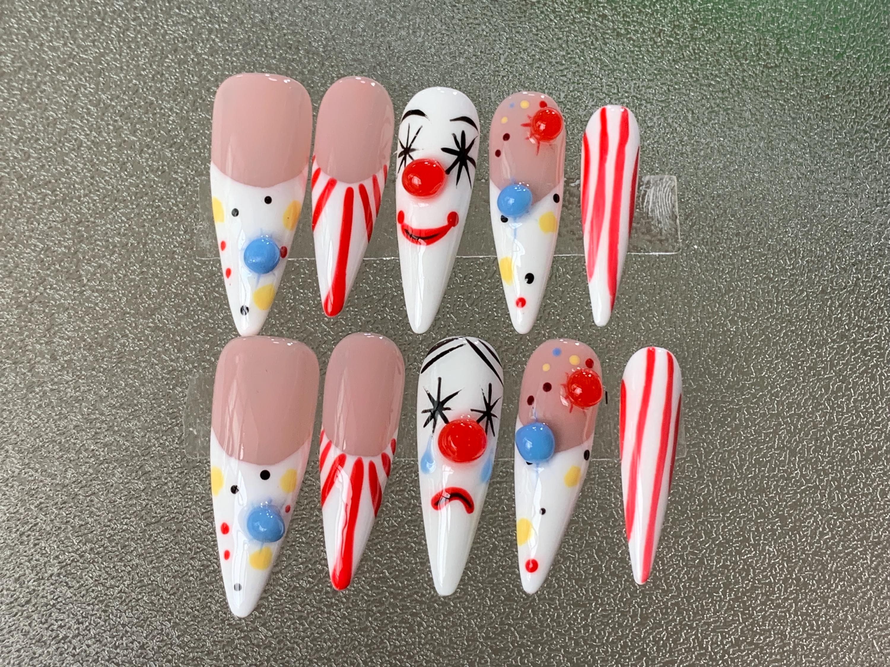 Clown Press-on Nails, 3D Gel Nails, Handmade 3D Harlequin & Clowncore ...