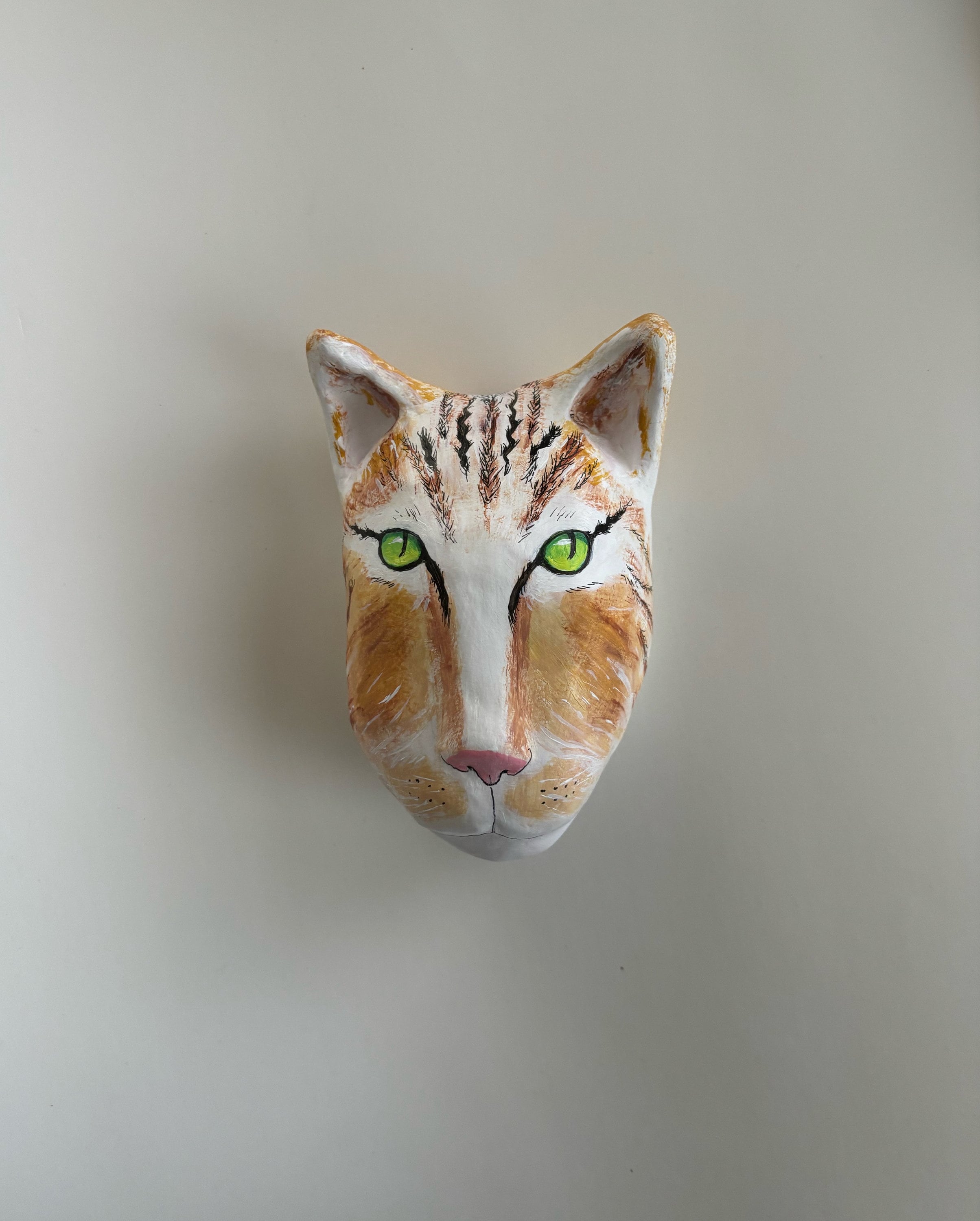 Cat Wall Mask Face Sculpture Kids Room Decor Tabby Kitty Face Orange ...
