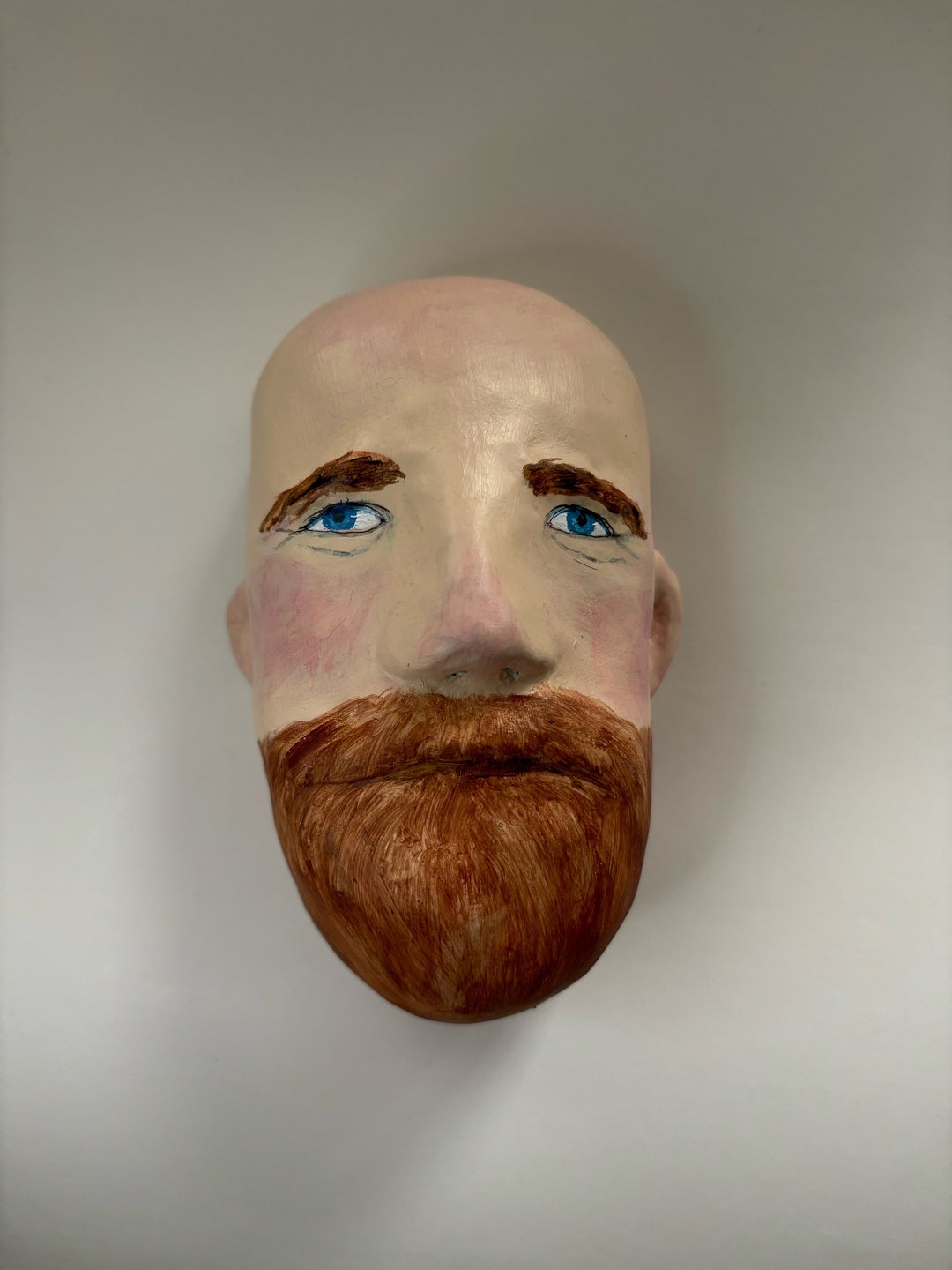Beard Man Wall Mask Face Sculpture Kids Room Decor Bald Red Hair Face ...