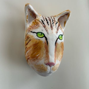 Cat Wall Mask Face Sculpture Kids Room Decor Tabby Kitty Face Orange ...