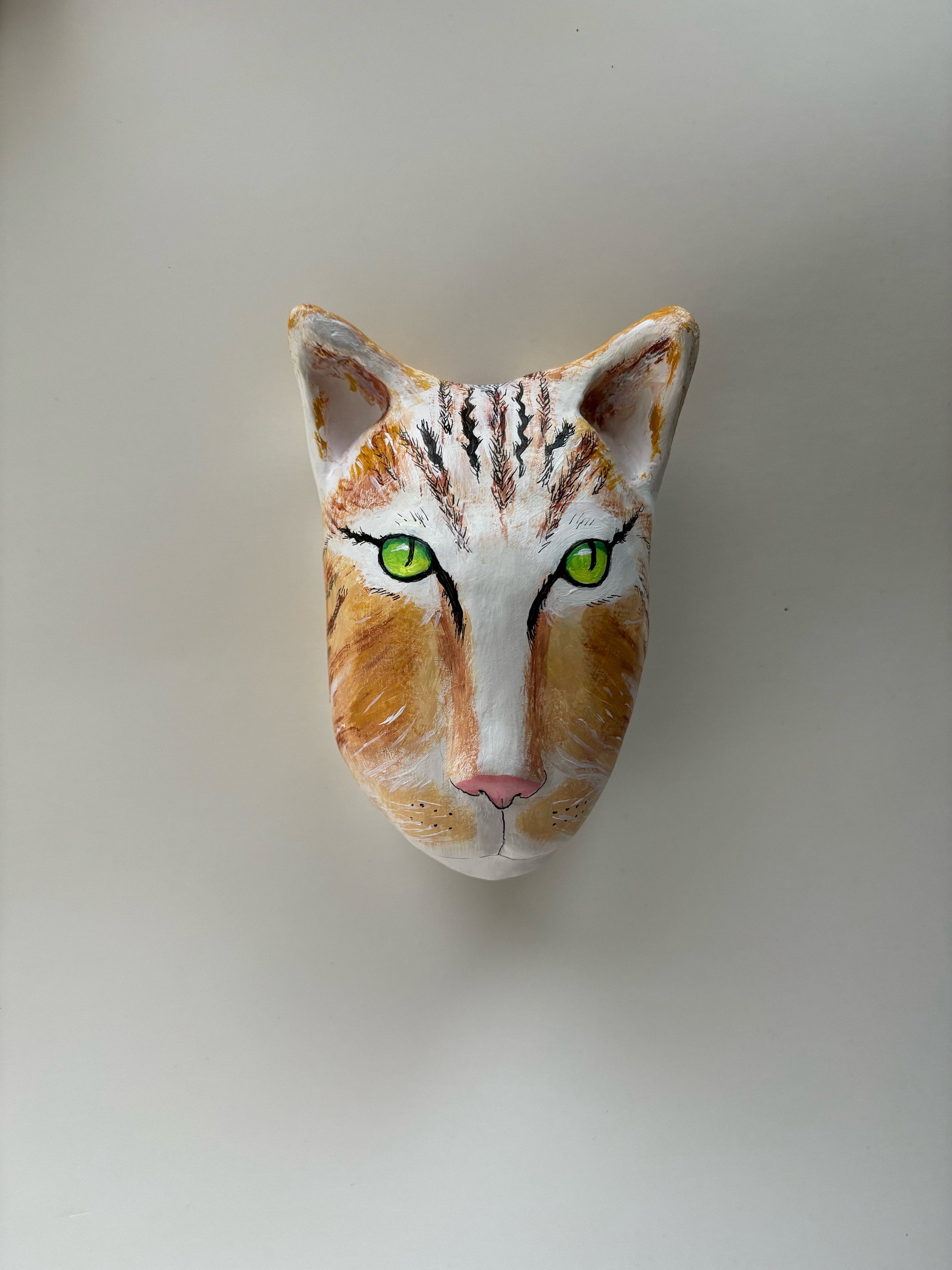 Cat Wall Mask Face Sculpture Kids Room Decor Tabby Kitty Face Orange ...