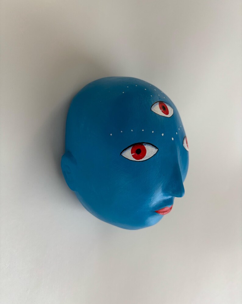 Blue Man Third Eye Wall Mask Face Sculpture Modern Tech Kids Room Decor ...