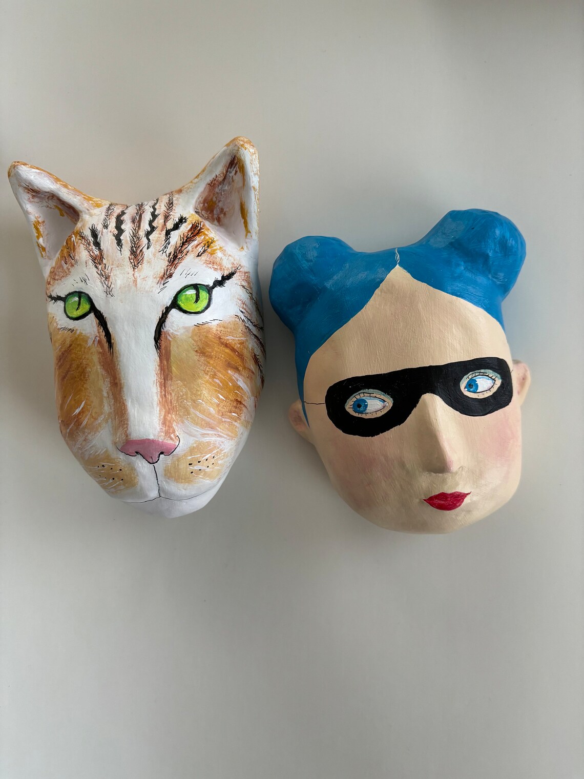 Cat Wall Mask Face Sculpture Kids Room Decor Tabby Kitty Face Orange ...