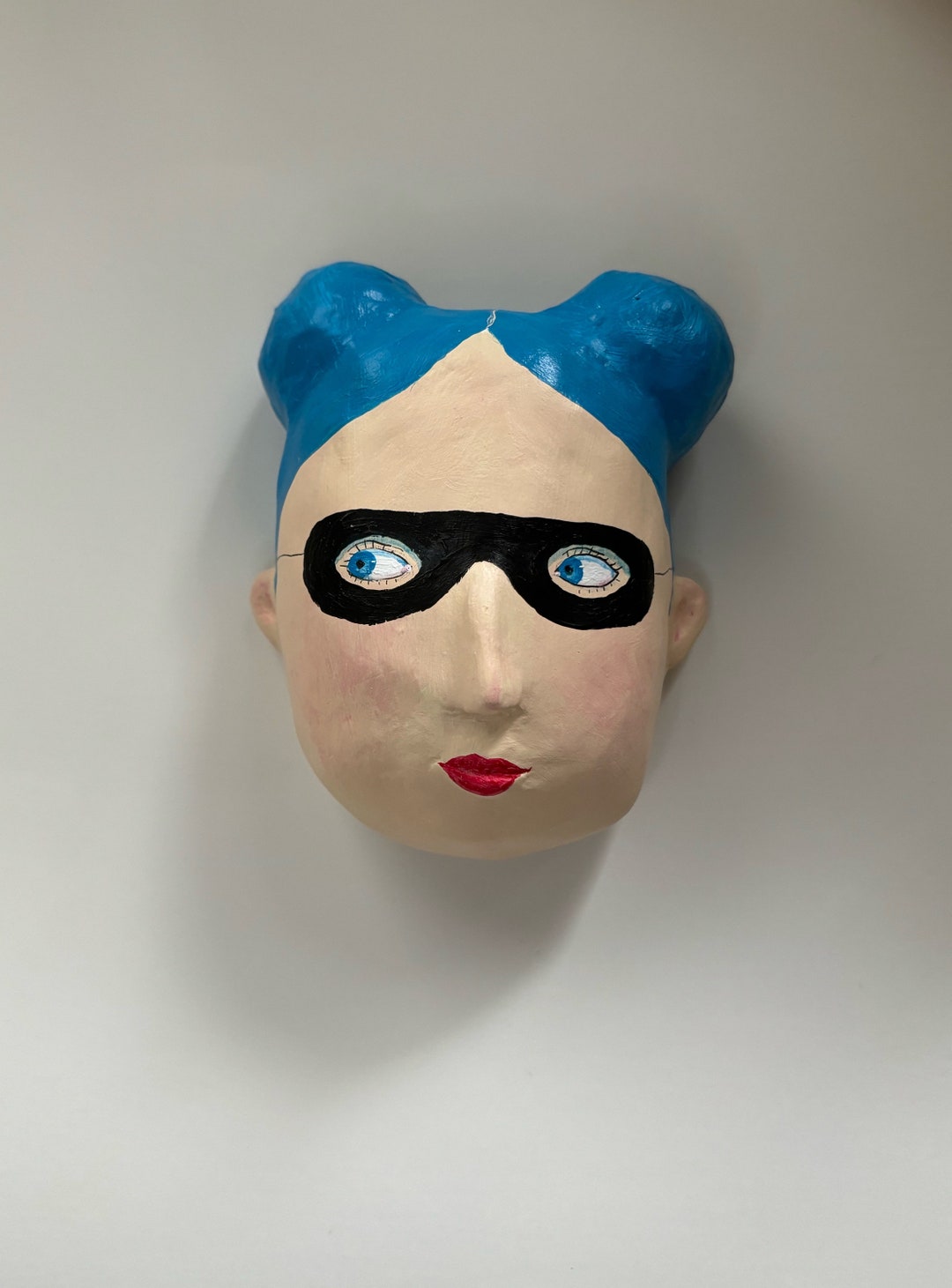 Cyber Girl Wall Mask Face Sculpture Modern Tech Kids Room Decor Blue ...
