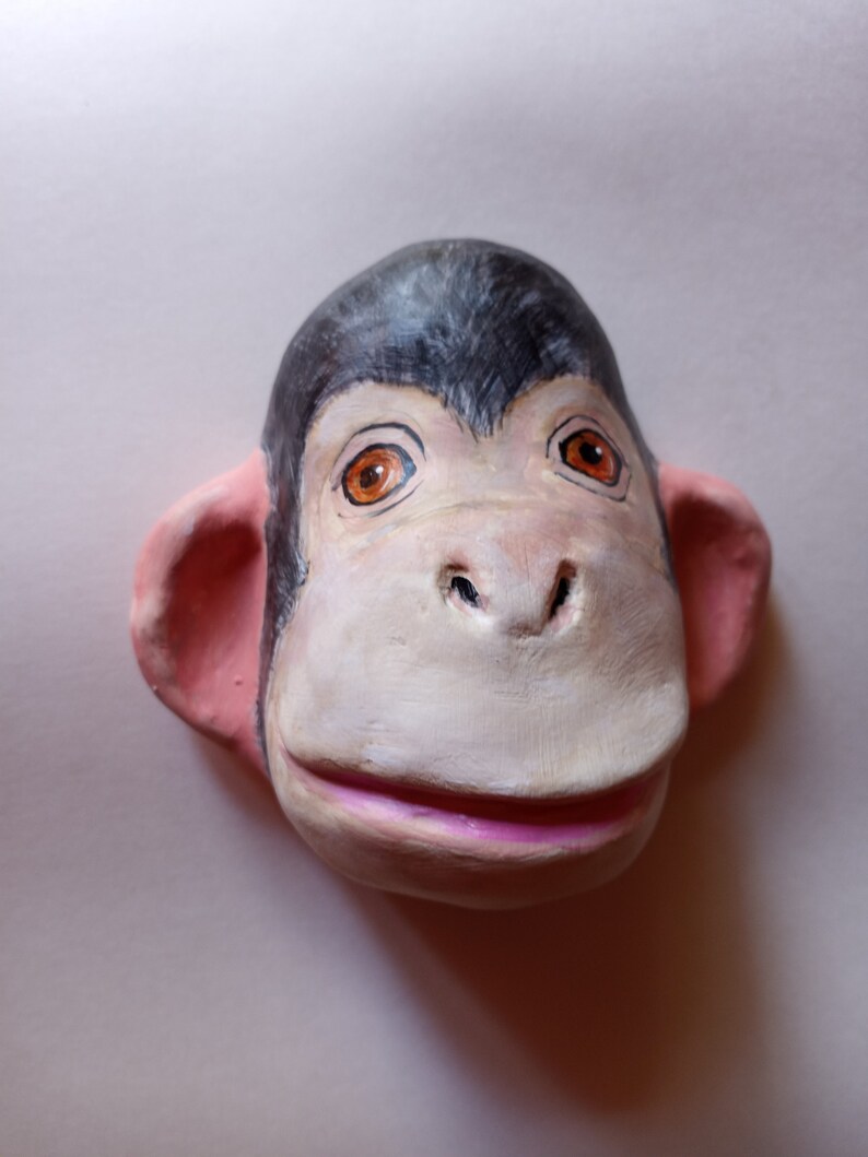 Monkey Wall Mask Face Ape Sculpture Modern Animal Kids Room Decor Head ...