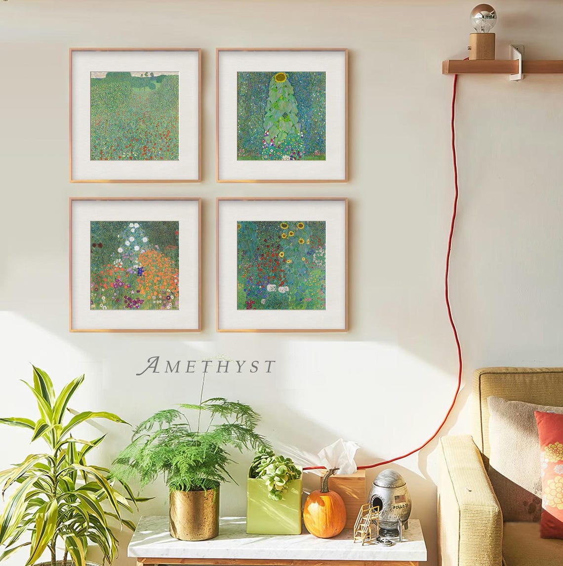 Set of 4 Klimt Spring Square Vintage Landscape Wall Art Prints ...