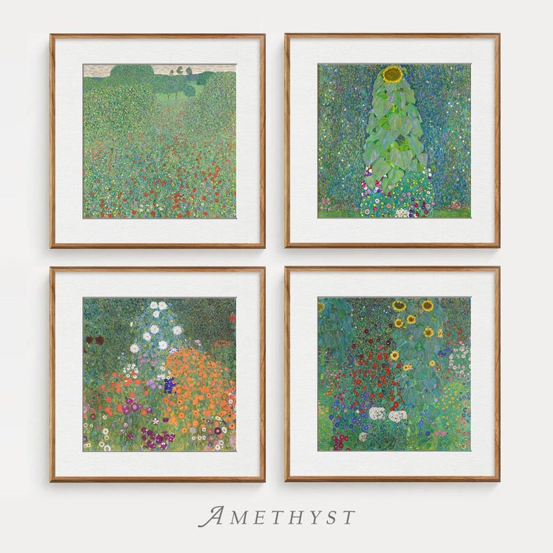 Set of 4 Klimt Spring Square Vintage Landscape Wall Art Prints ...