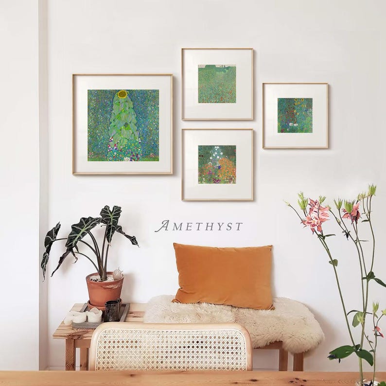 Set of 4 Klimt Spring Square Vintage Landscape Wall Art Prints ...
