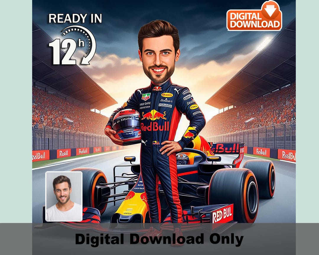 Bespoke F1 Racing Caricature Racing Bomber F1 Cartoon Drawing From ...