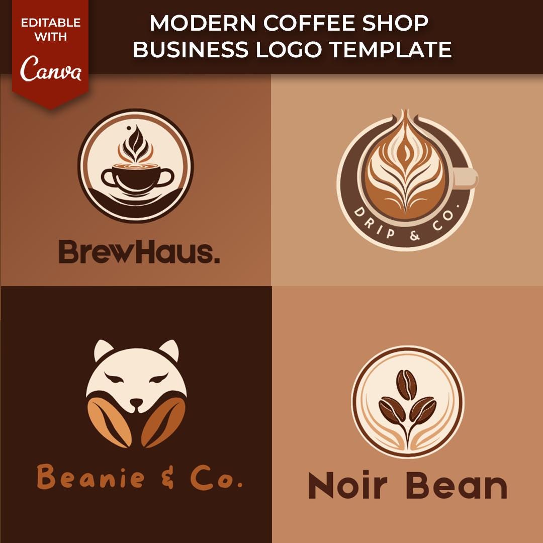 Modern Coffee Shop Logo Canva Template | Editable Café Branding ...